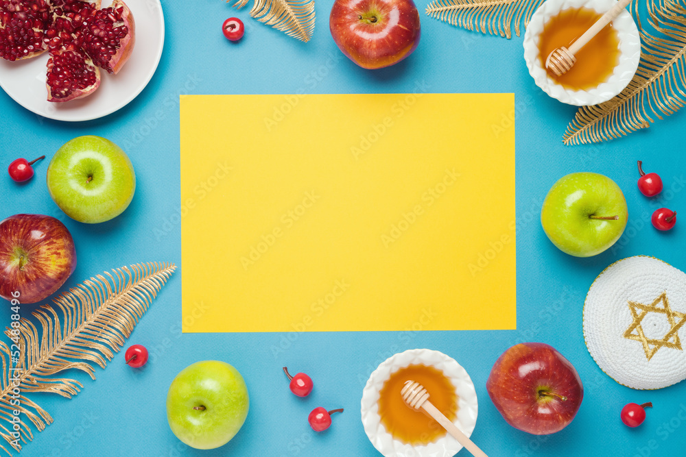 Frame border design for Jewish holiday Rosh Hashana with honey, apple ...
