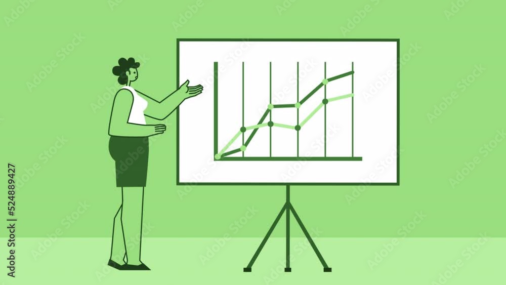 Green Style Woman Flat Character Demonstrates Growth Chart on ...
