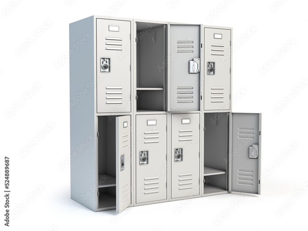Metal locker box with open doors isolated on white. Stock Illustration ...