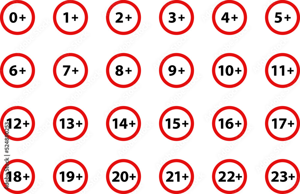 Age limit simple icon set (0 to 23 years old) Stock Vector | Adobe Stock