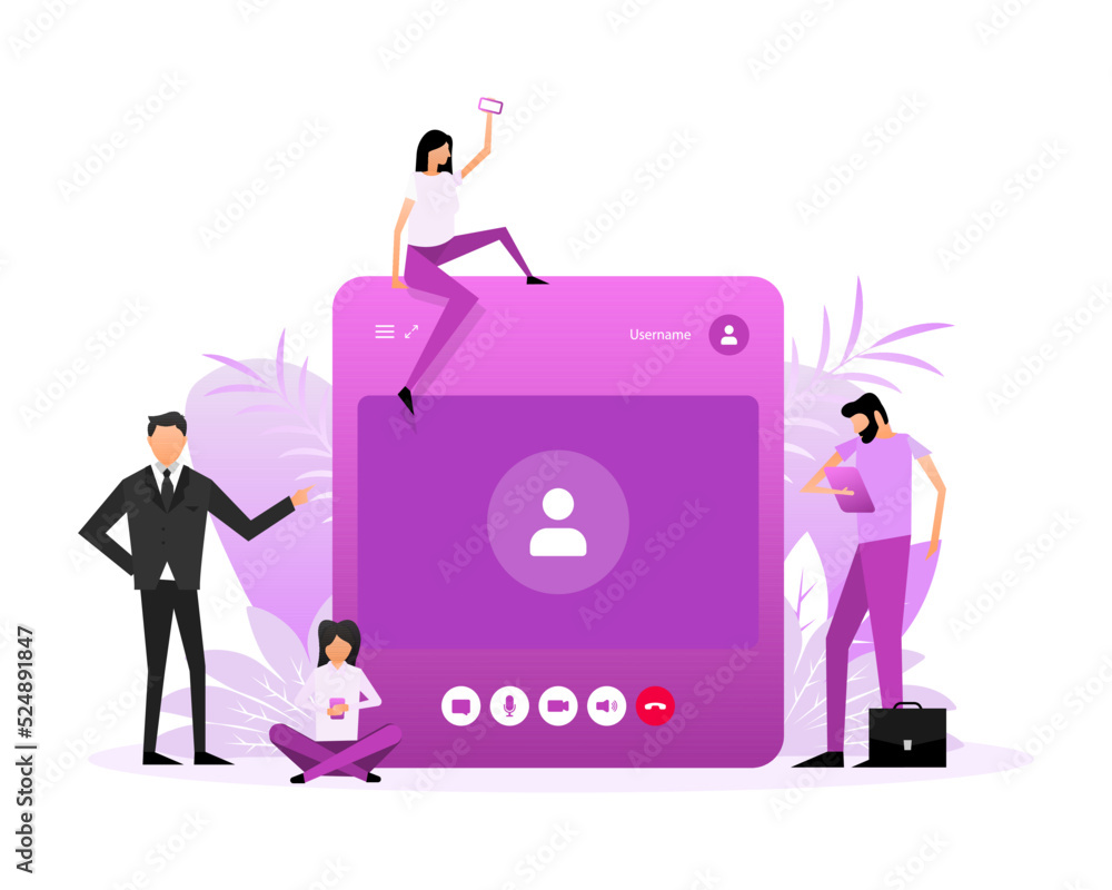 Mockup with video call people. Mobile phone mockup vector illustration ...