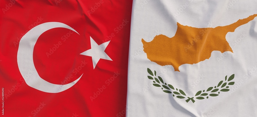 Flags of Turkey and Cyprus. Linen flag close-up. Flag made of canvas ...
