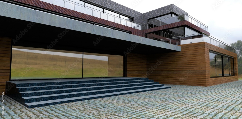 Entrance glass sliding doors to an advanced office building. Combined ...