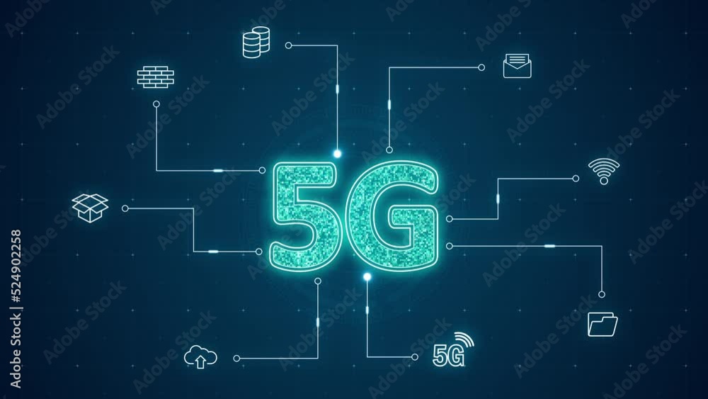 Motion graphic of Blue digital 5G LOGO with line connection and data ...
