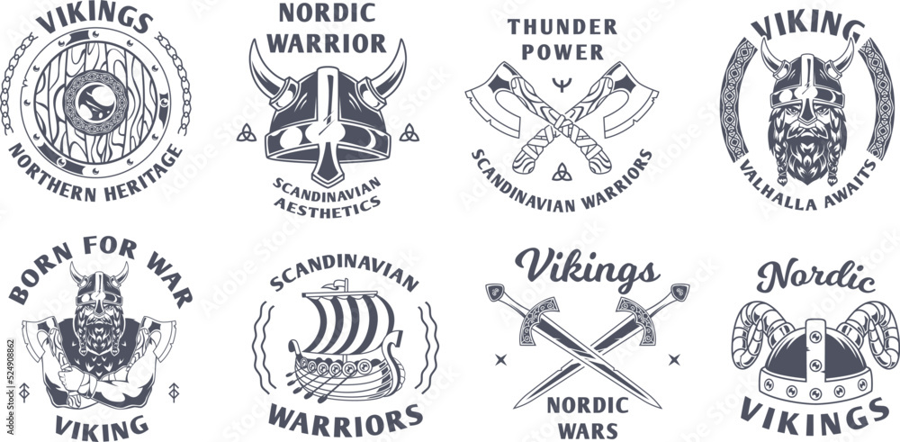 Vikings badges. Scandinavian or nordic authentic labels with vikings ...