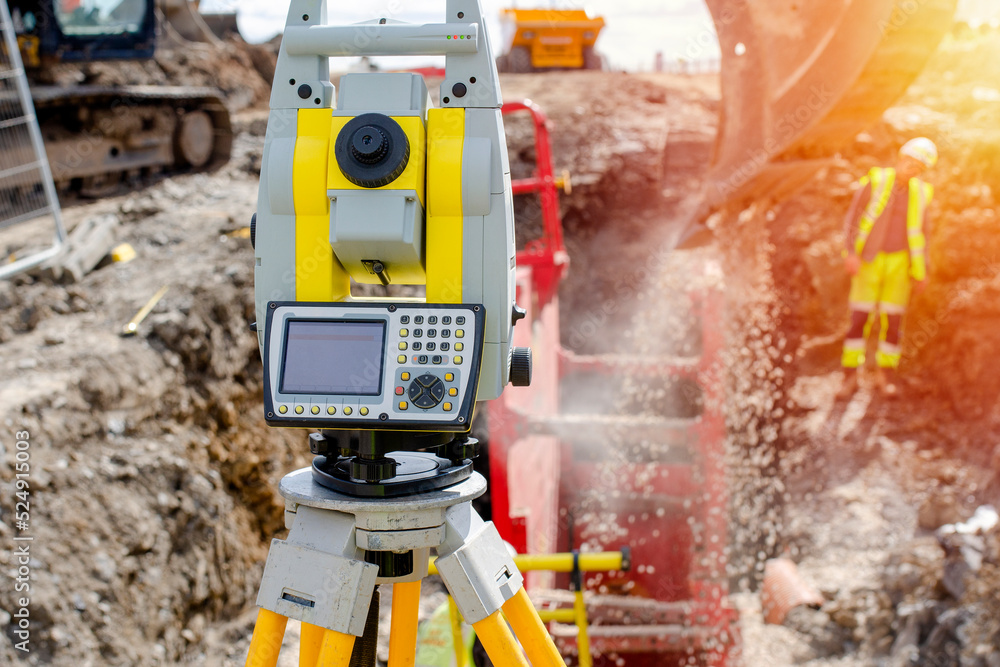 Deep drainage excavation works, with red trench support box installed ...