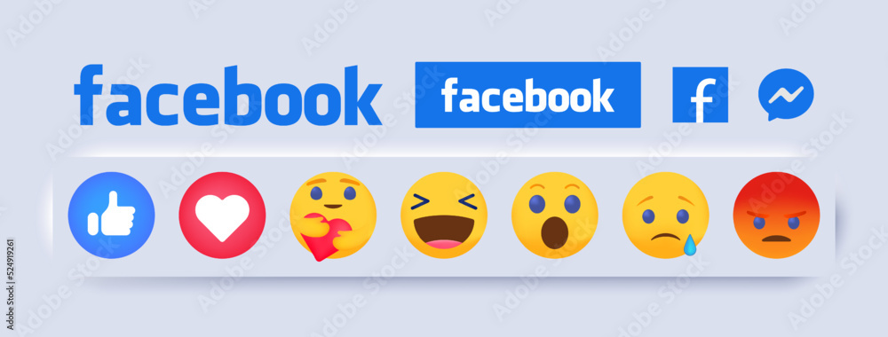 Facebook emoticon buttons. Collection of Emoji Reactions for Social ...