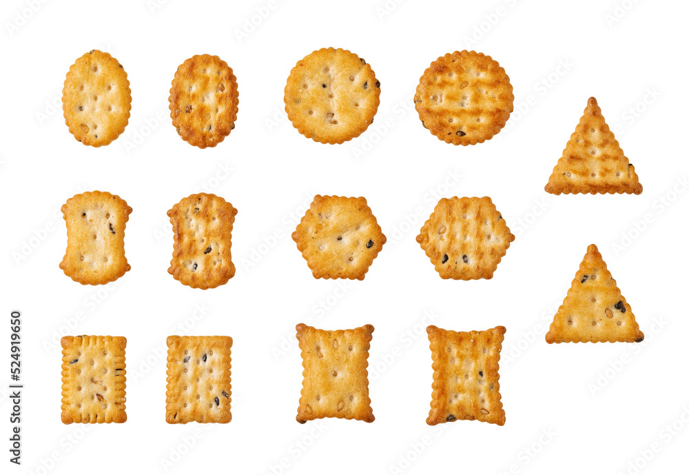 Saltine cracker variety isolated on a white background. Cutout of ...