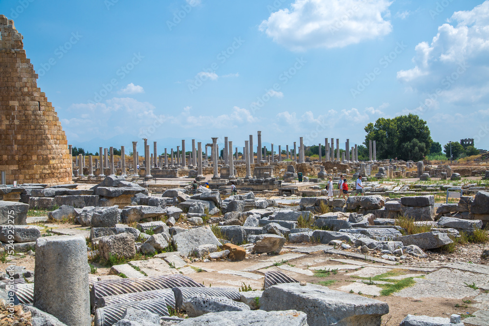 Perge, view on the ruins of Market square. Greco-Roman ancient city ...