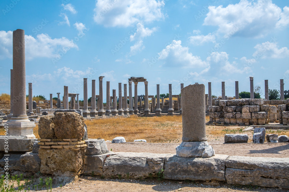 Perge, view on the ruins of Market square. Greco-Roman ancient city ...