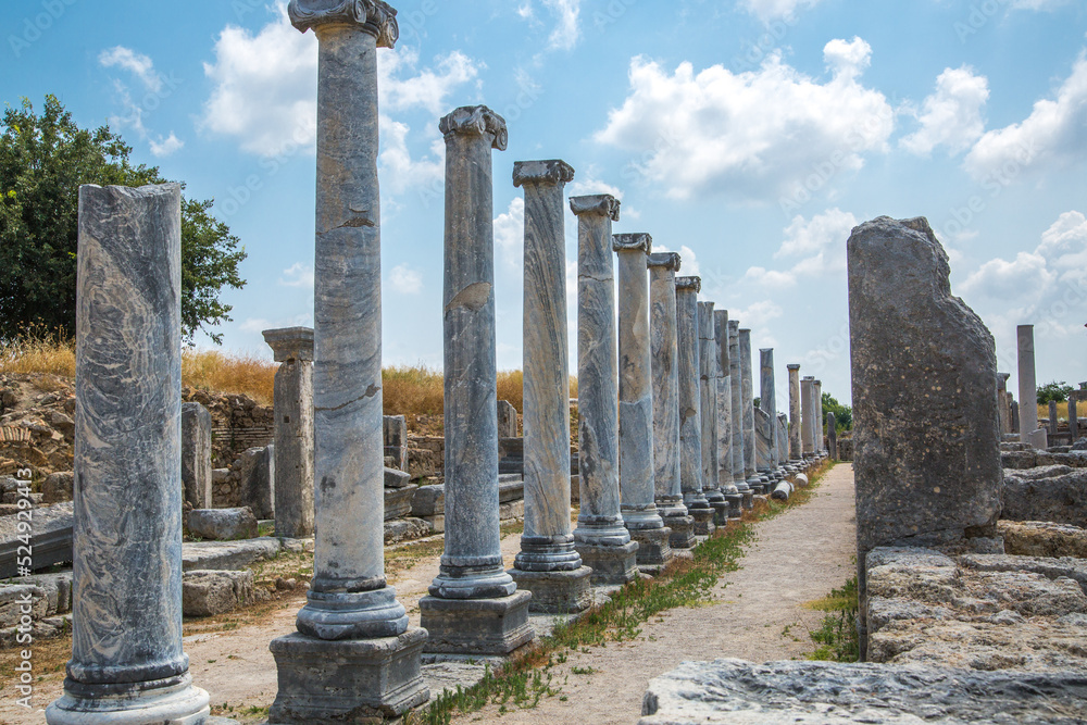Perge, view on the ruins of Market square. Greco-Roman ancient city ...