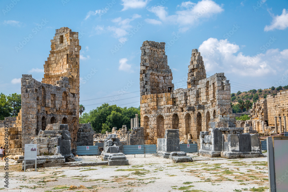 Perge, Hellenistic gates ruins. Greco-Roman ancient city Perga view ...