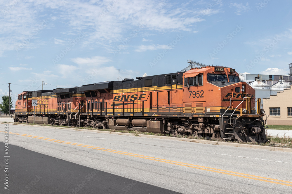 BNSF Railway locomotive. BNSF is a railroad subsidiary of Berkshire ...