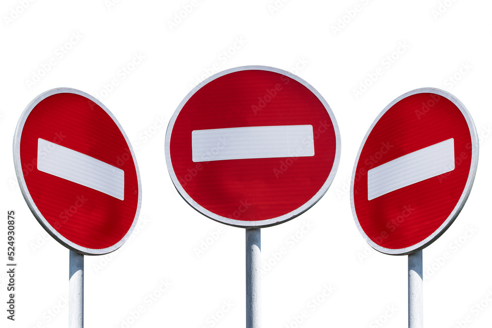 Set of 3 three traffic signs No entry straight, left, right png photo ...