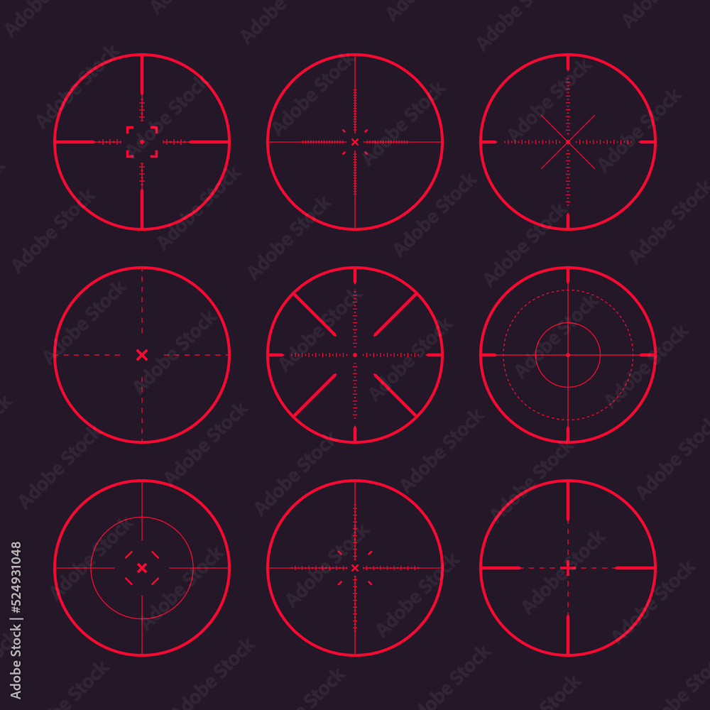 Various sniper rifle night sights, weapon optical scope crosshair ...