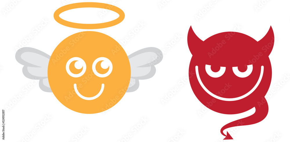 Emoji emoticons of an angel and a devil representing good and evil ...