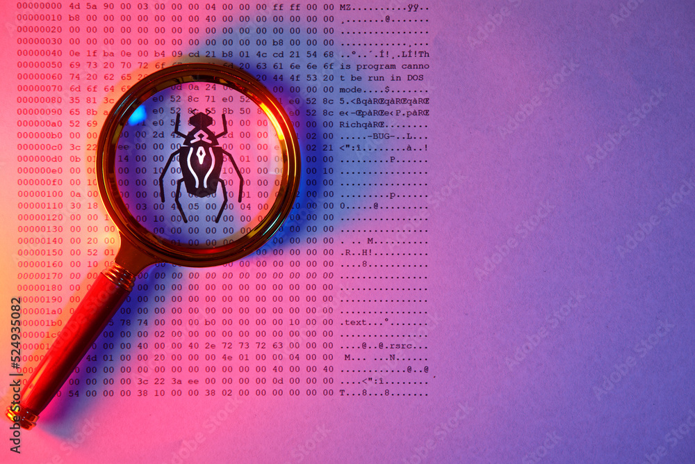 computer malware virus magnifying glass investigates and zoom ...