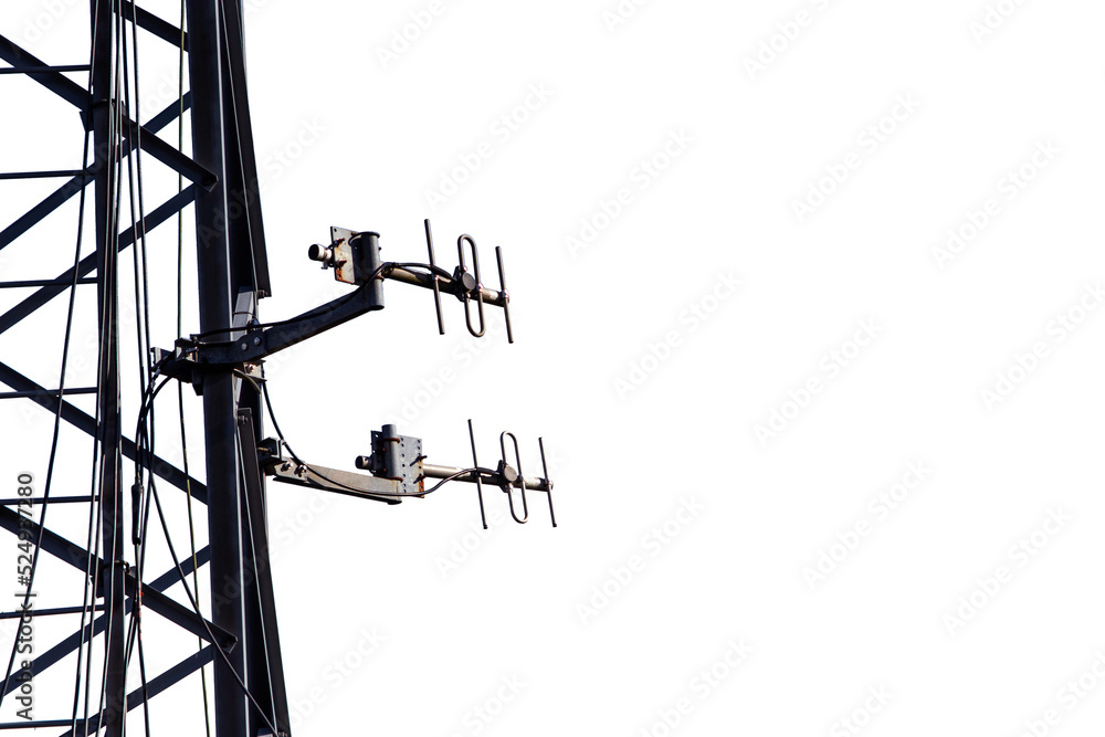 Poster Telecommunication aerial antennas on the metallic mast black ...