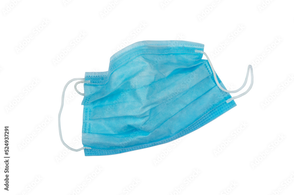 Used blue medical nonwoven fabric face mask with elastic ear loops ...