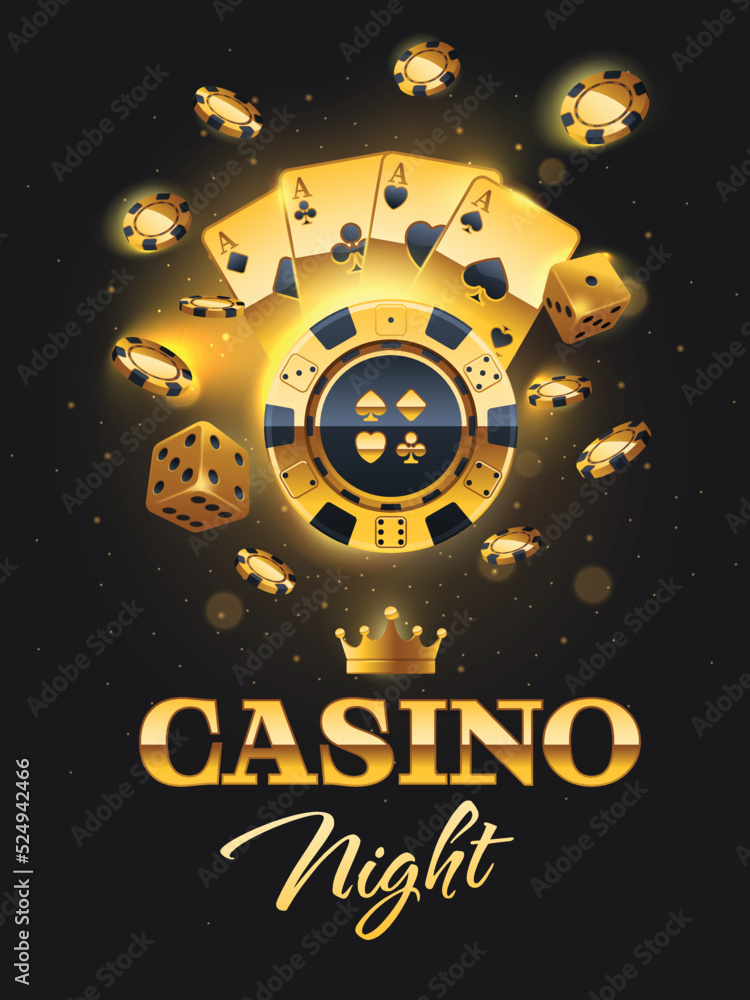 Casino Night flyer illustration with gambling design elements, poker ...