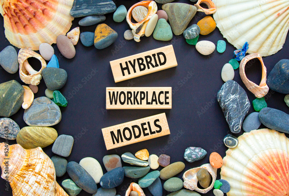 Fotka „Hybrid workplace models symbol. Concept words Hybrid workplace ...