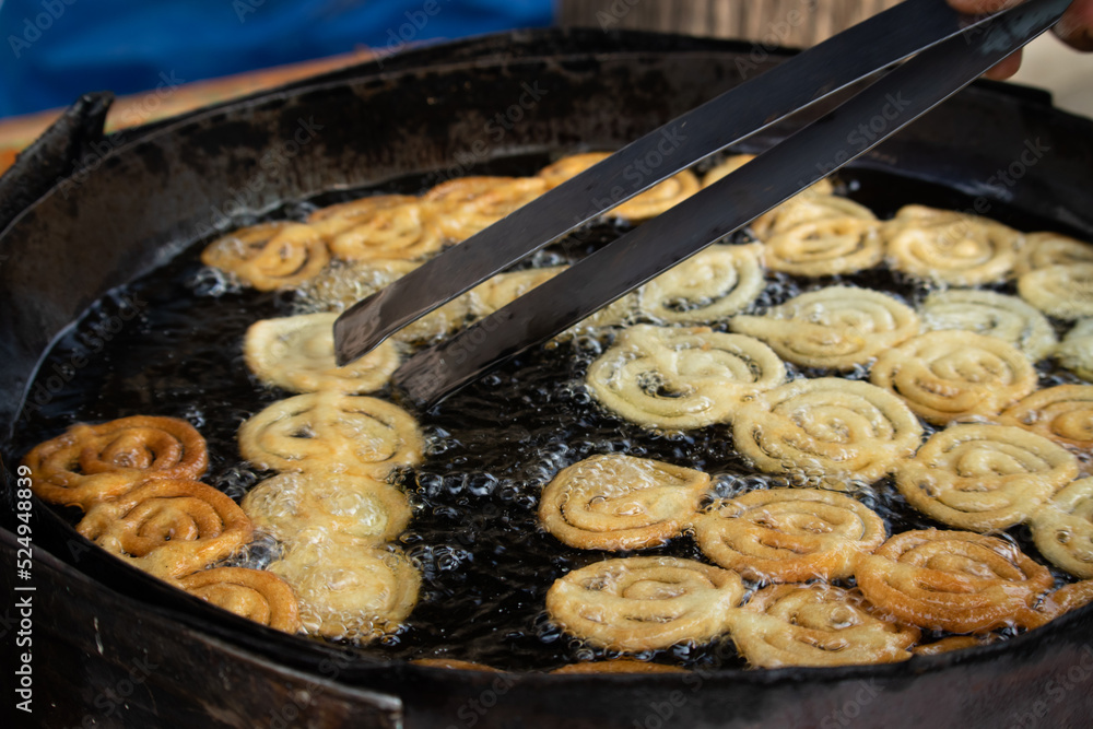 Chef Making Indian Jalebi Also Known As Jilapi, Jilebi, Jilipi, Zulbia ...