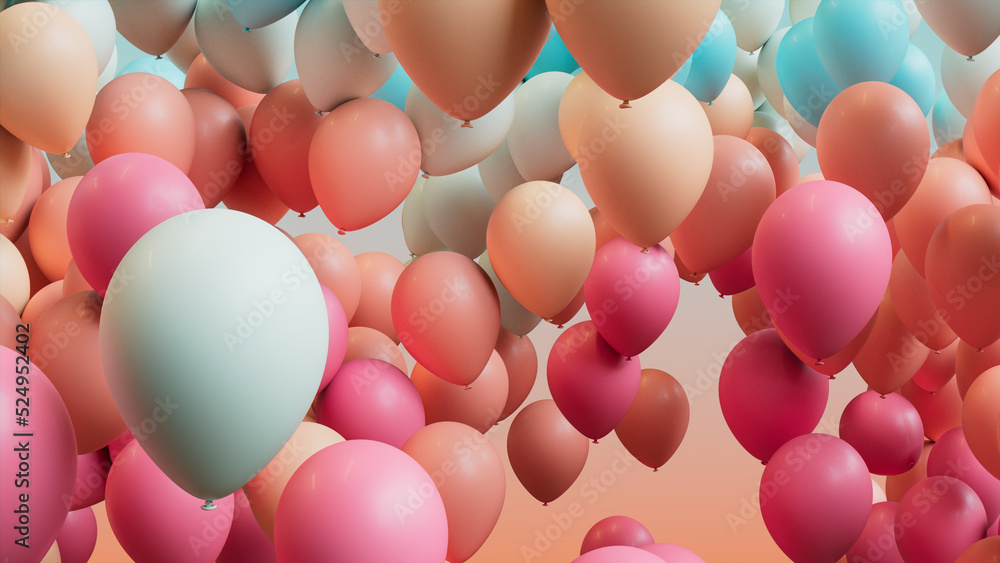 Coral, Pink and Aqua Balloons Rising in the Air. Modern, Party ...