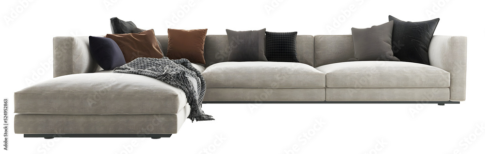 Modern gray L shape sofa and pillows transparent. Png. 3D rendering ... Modern gray L shape sofa and pillows transparent. Png. 3D rendering ...