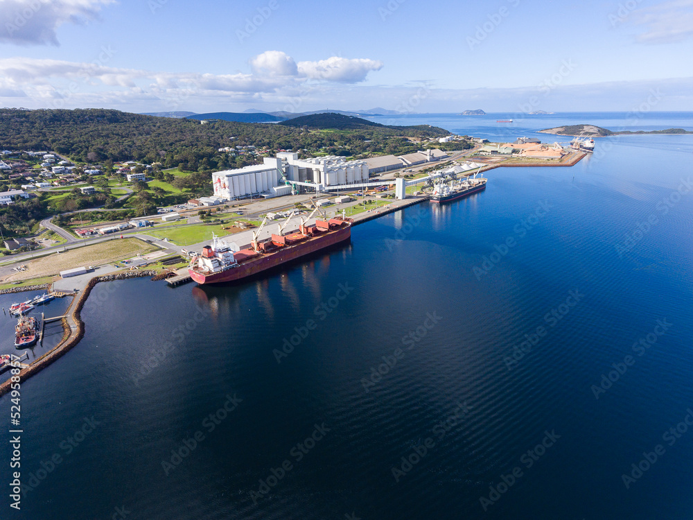 Albany port with grain silos and bulk carriers Stock Photo | Adobe Stock