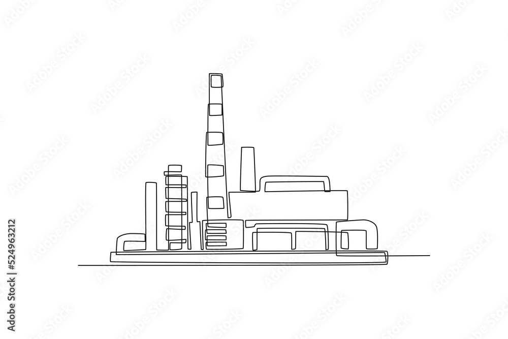 Single one line drawing industrial plant outline. Factory architecture ...