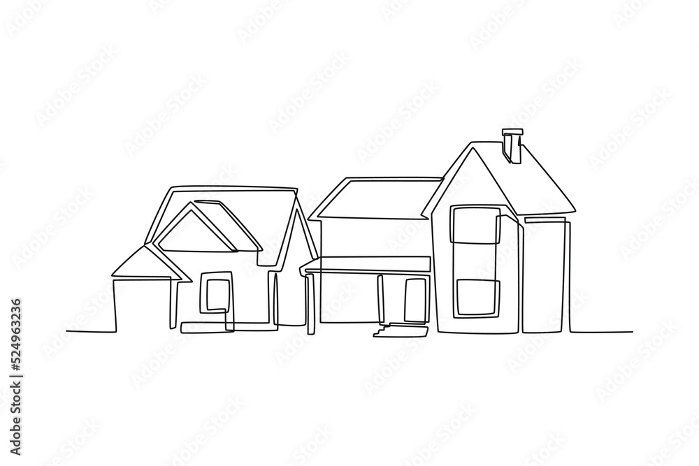 Single one line drawing Residential buildings on suburban. Home ...