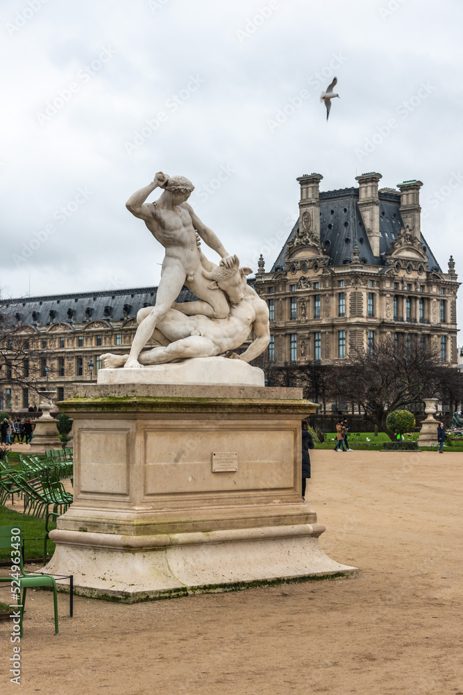 Statue depicting Theseus fighting the Minotaur in Paris, France Stock ...