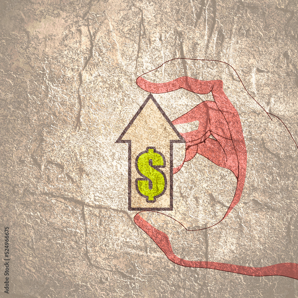 Hand hold up arrow with dollar sign, a symbol of American money. Stock ...