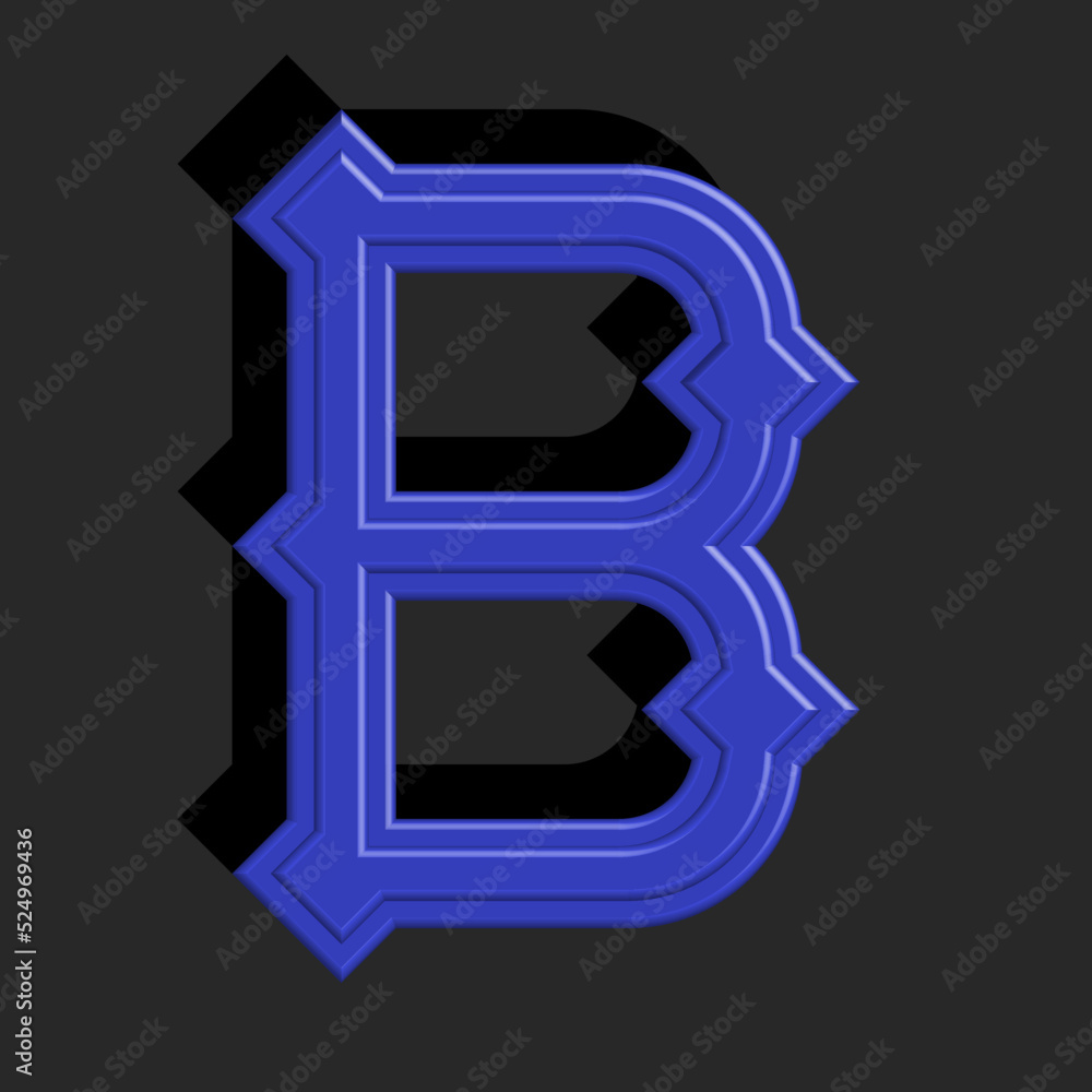 Blue letter B monogram initial logo 3d gothic style with shadow on ...