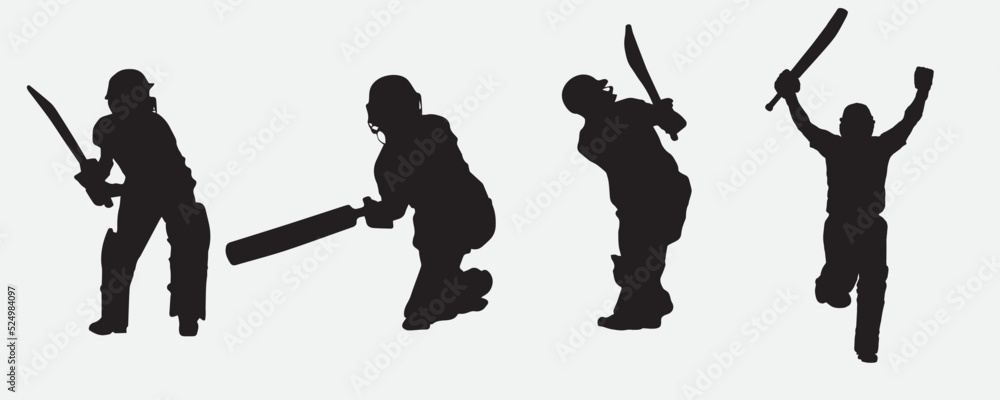 cricket athletes with black shadows, can be used for design material or ...