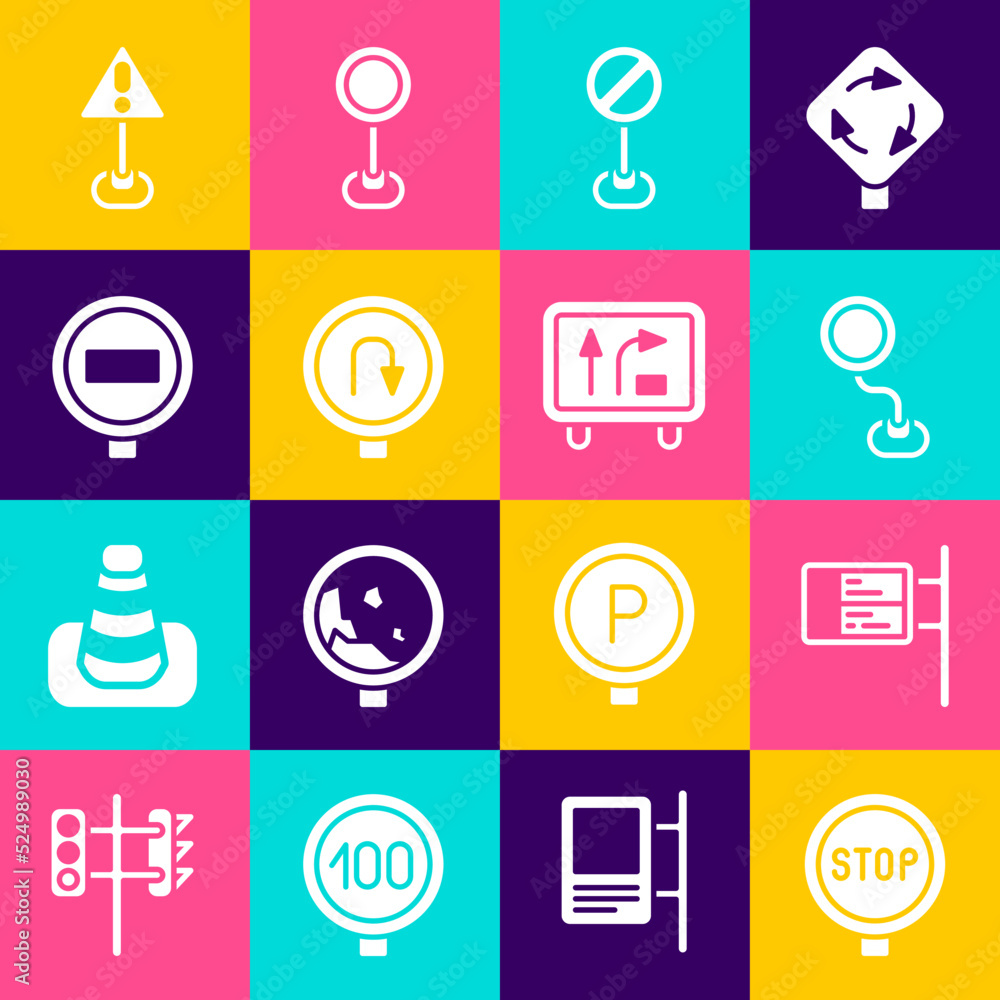 Set Stop sign, ublic transport board, Road traffic, Turn back road ...