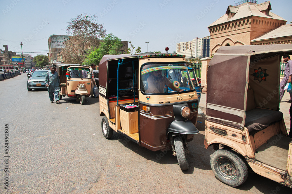 Karachi, Pakistan - 21 Mar 2021: The taxi Tuk tuk in Karachi, Pakistan ...