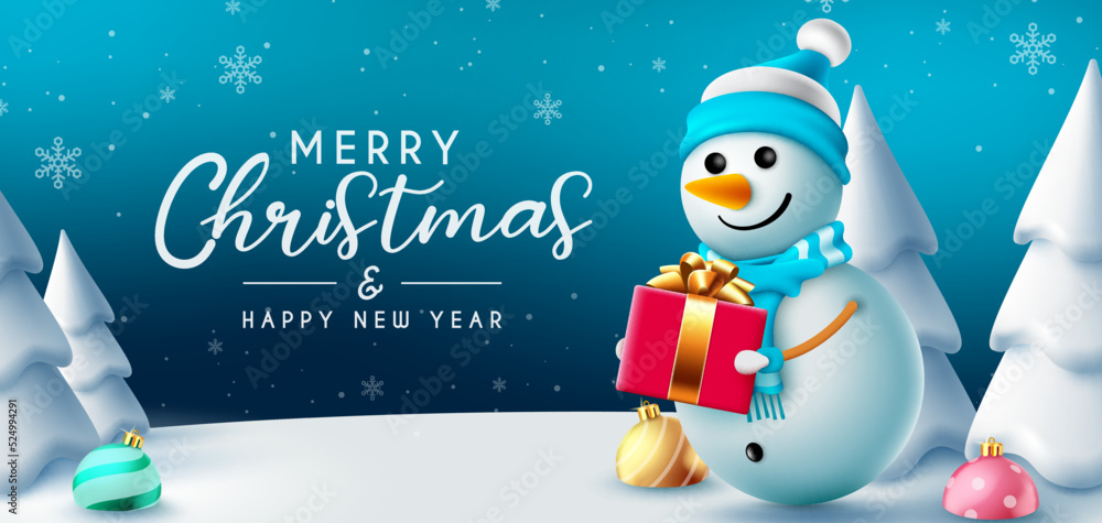 Christmas snowman greeting vector design. Merry christmas typography ...
