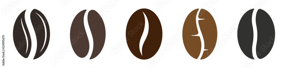 Coffee bean set. Coffee. Icon set. Brown coffee bean isolated set on ...