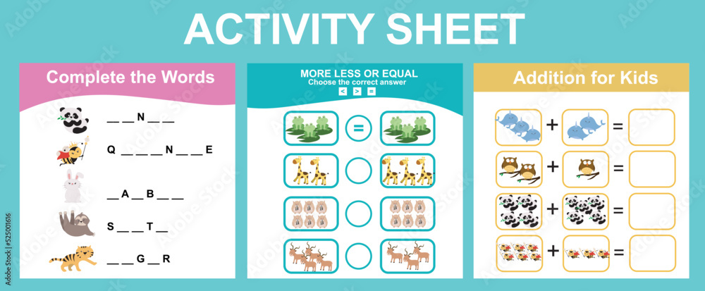 Activity sheet for children. Counting animals, complete the words ...