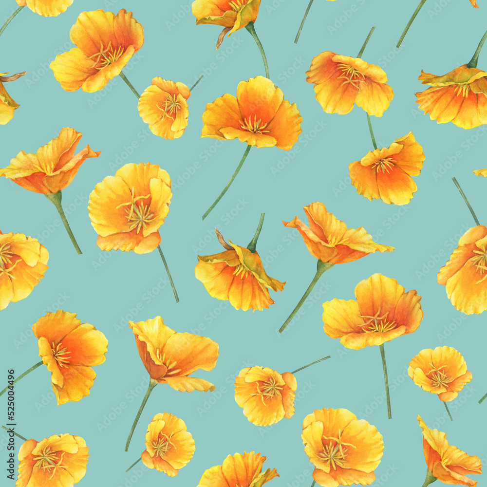 Seamless pattern with gold poppy flower (golden Eschscholzia ...