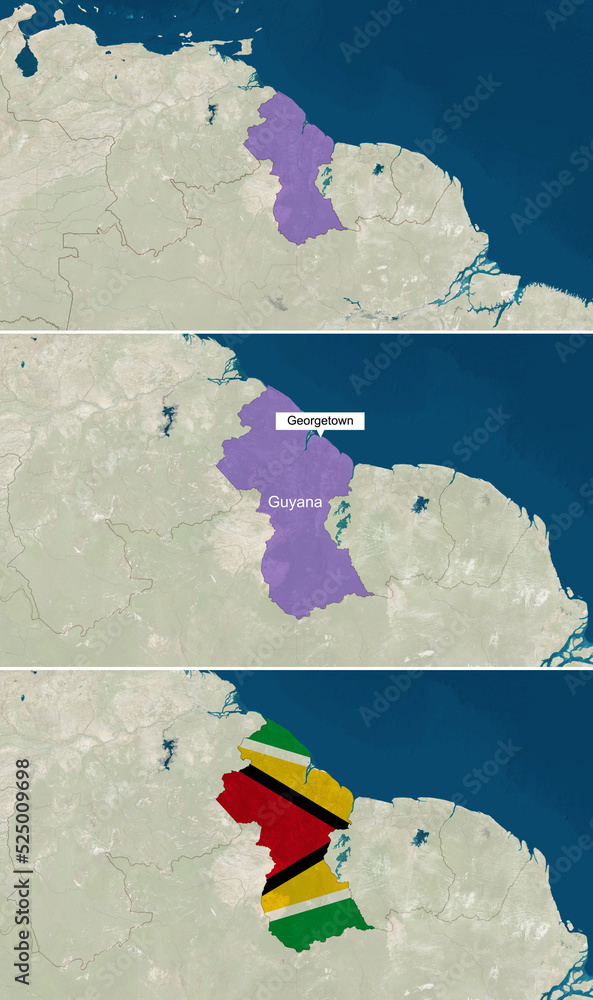 The map of Guyana with text, textless, and with flag Stock Illustration ...