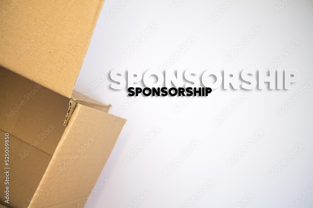 Sponsorship word with cardboard box. Brown folded cardbox. Stock Photo ...