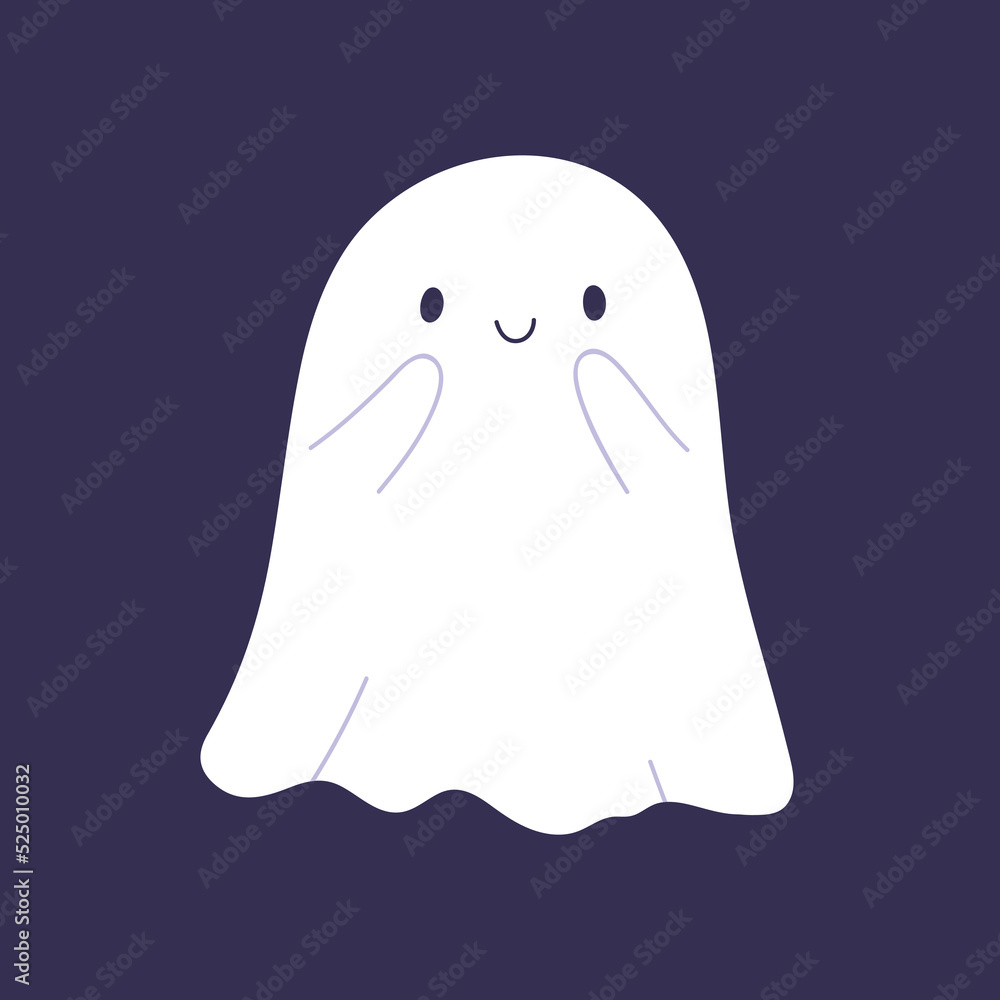 Cute happy Halloween ghost. Smiling cheerful lovely spook with friendly ...