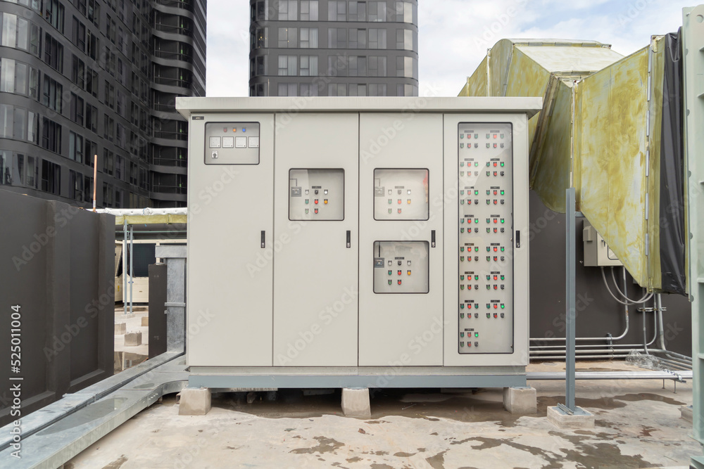 Close up of Industrial electric switch panel power plant in industry ...