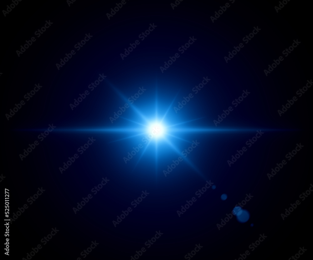 Blue Lens flare effect on black background. Digital illustration Stock ...