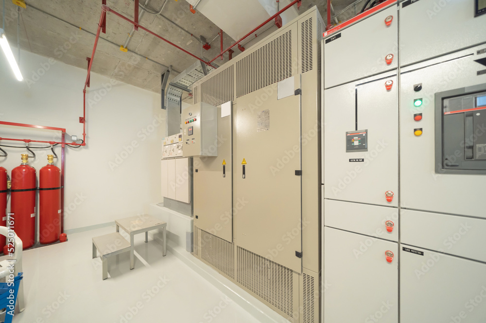 Close up of Industrial electric switch panel power plant in industry ...