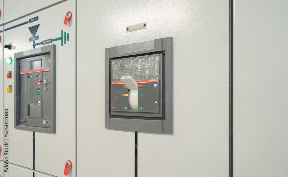 Close up of Industrial electric switch panel power plant in industry ...