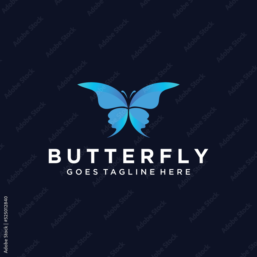 Silhouette Blue Butterfly Logo Design Stock Vector | Adobe Stock