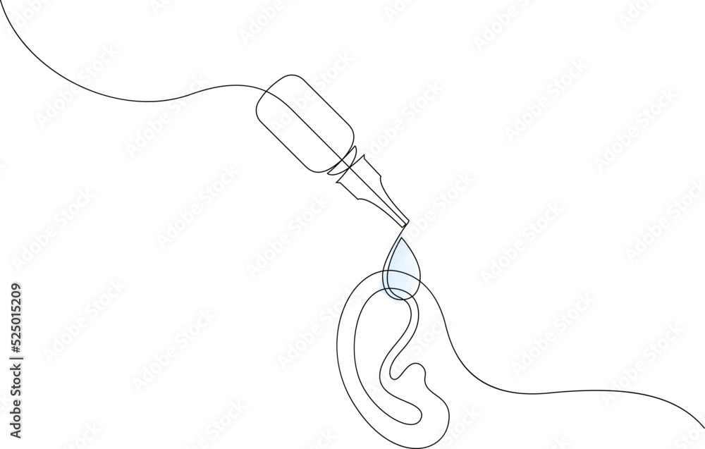 Ear drops continuous one line drawing. Earwax removing. Ear ...